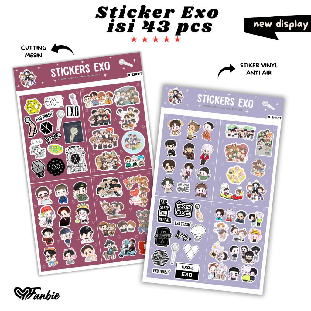 Jual STIKER EXO 4 SHEET ISI 43 PCS UKURAN A6 ANTI AIR ANTI LUNTUR KPOP ...