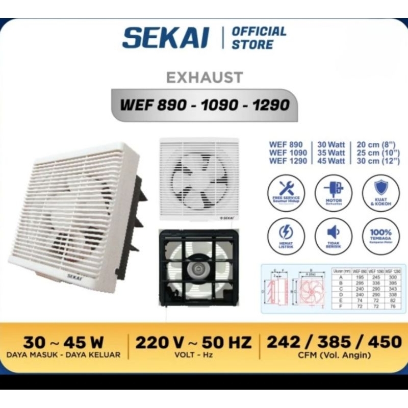 Jual SEKAI Exhaust Fan 8 10 12 Inch WEF 890 1090 1290 Kipas Dinding 20 ...
