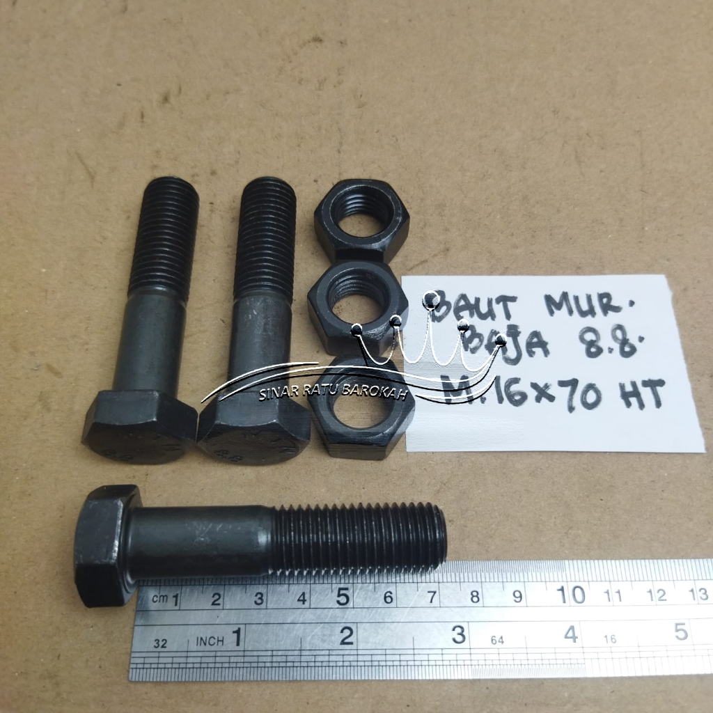 Jual BAUT MUR BAJA M16X70 HALF DRAT PANJANG 7CM KUNCI 24 7 CM BAUD HTB GRADE 8.8 HITAM M16 X 70 ...