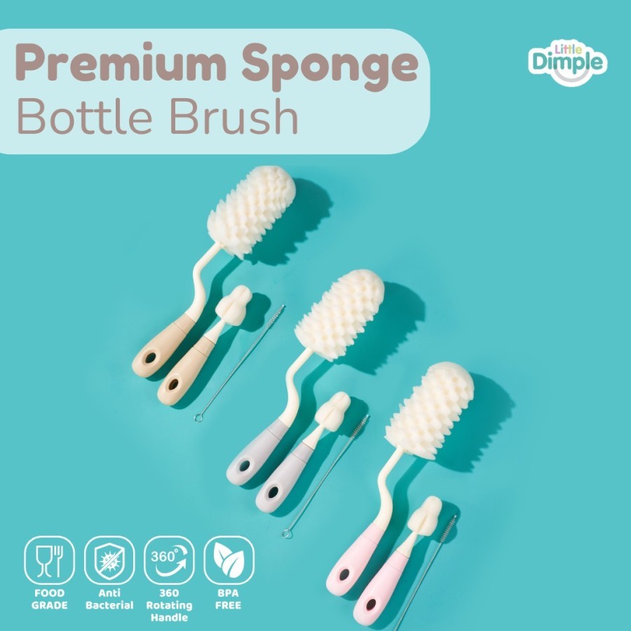 Jual Little Dimple 3in1 Premium Sponge Bottle Brush / Sikat Botol Susu Anak Dan Bayi / Sikat ...