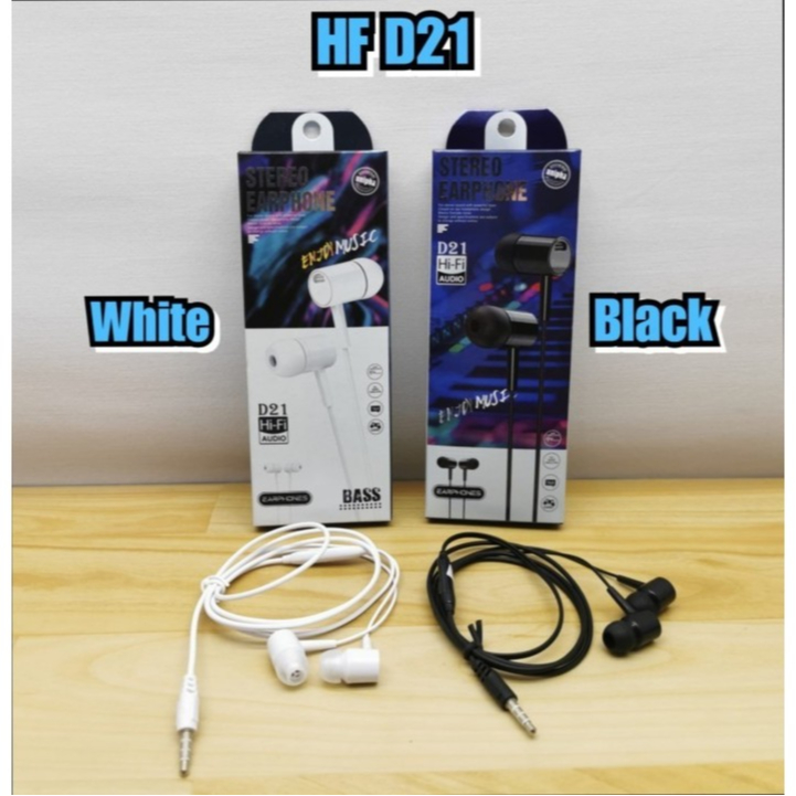 Jual Headset Handsfree Earphone D21 STEREO BASS With Mic Packing Panjang Tebal | Shopee Indonesia