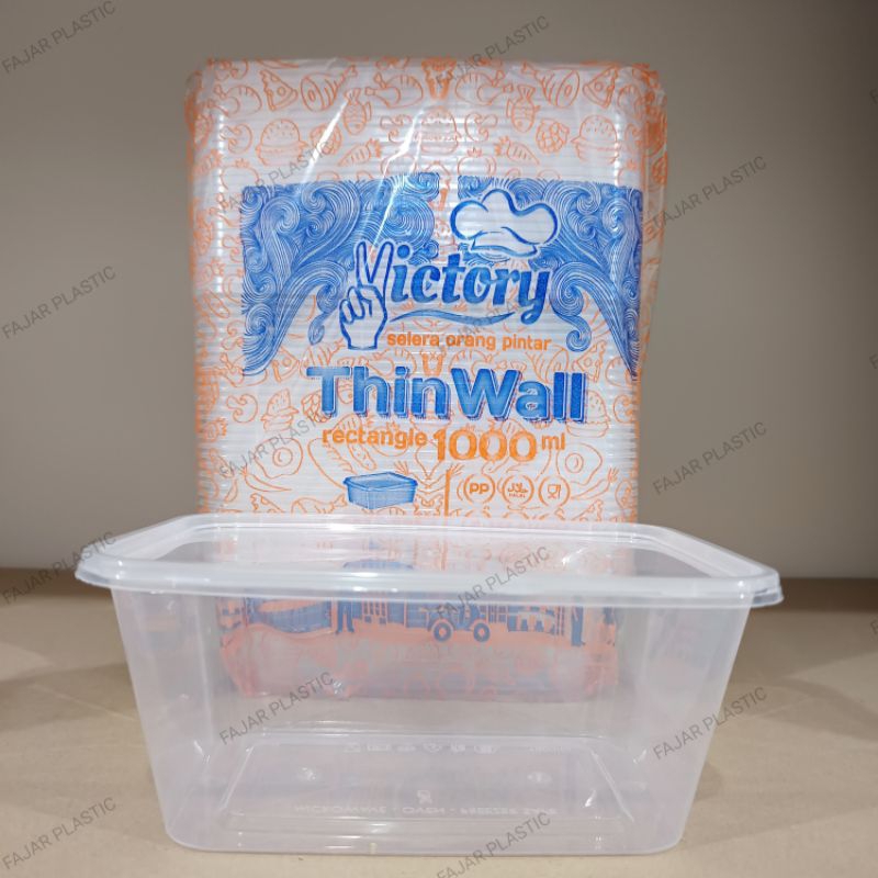 Jual 25Pcs Thinwall Victory Rectangle - Kotak Makan Plastik - 500ml 650ml 750ml 1000ml - Kotak ...