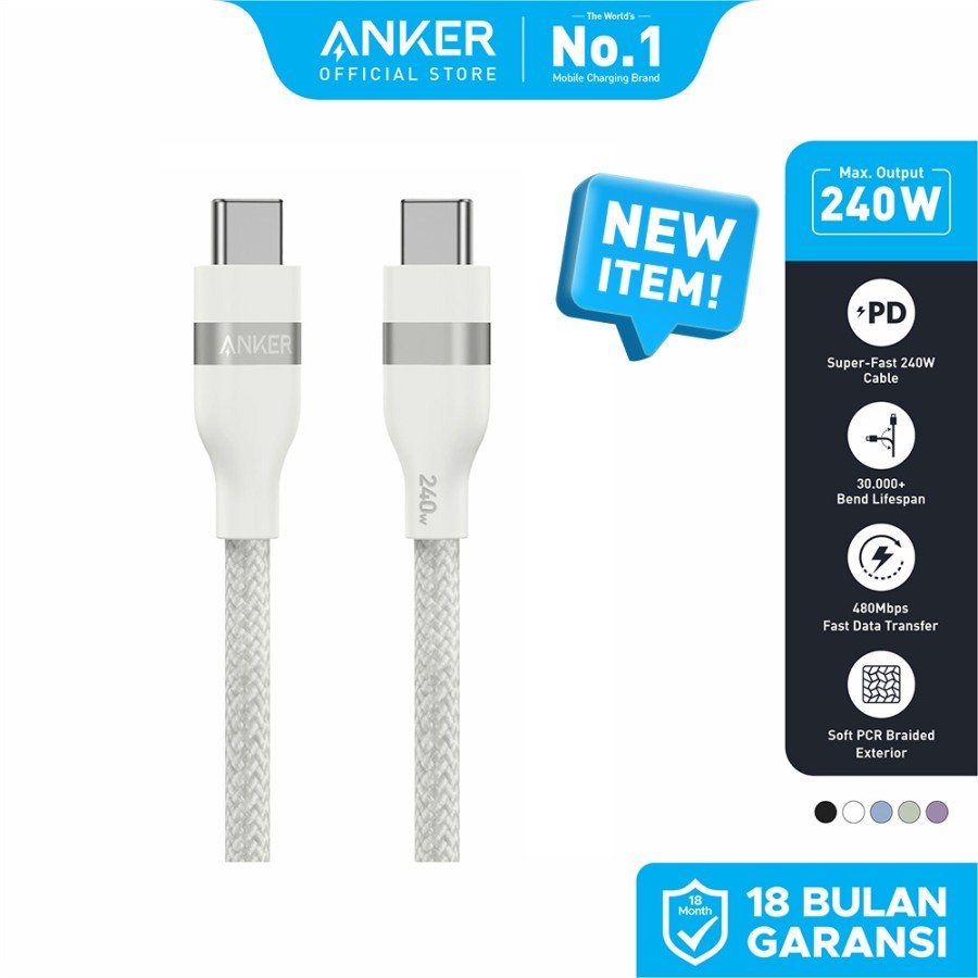 Jual Anker USB C to USB C 240W Upcycled Braided Fast Charging Cable 3FT ...