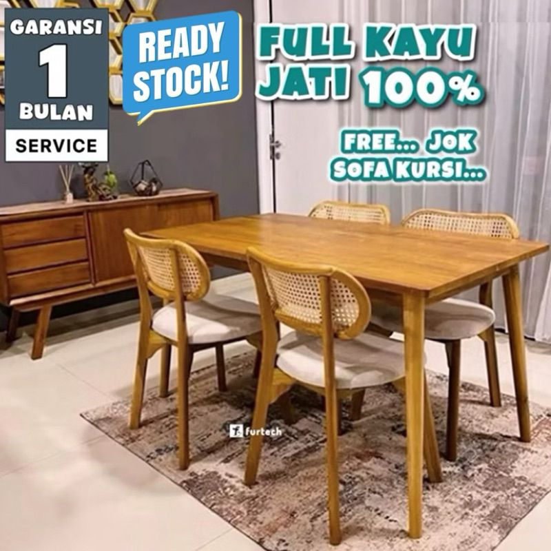 Jual Satu Set Meja Makan Cafe 4 Kursi Ropan Rotan Retro Minimalis Kayu Harga Termurah | Shopee ...