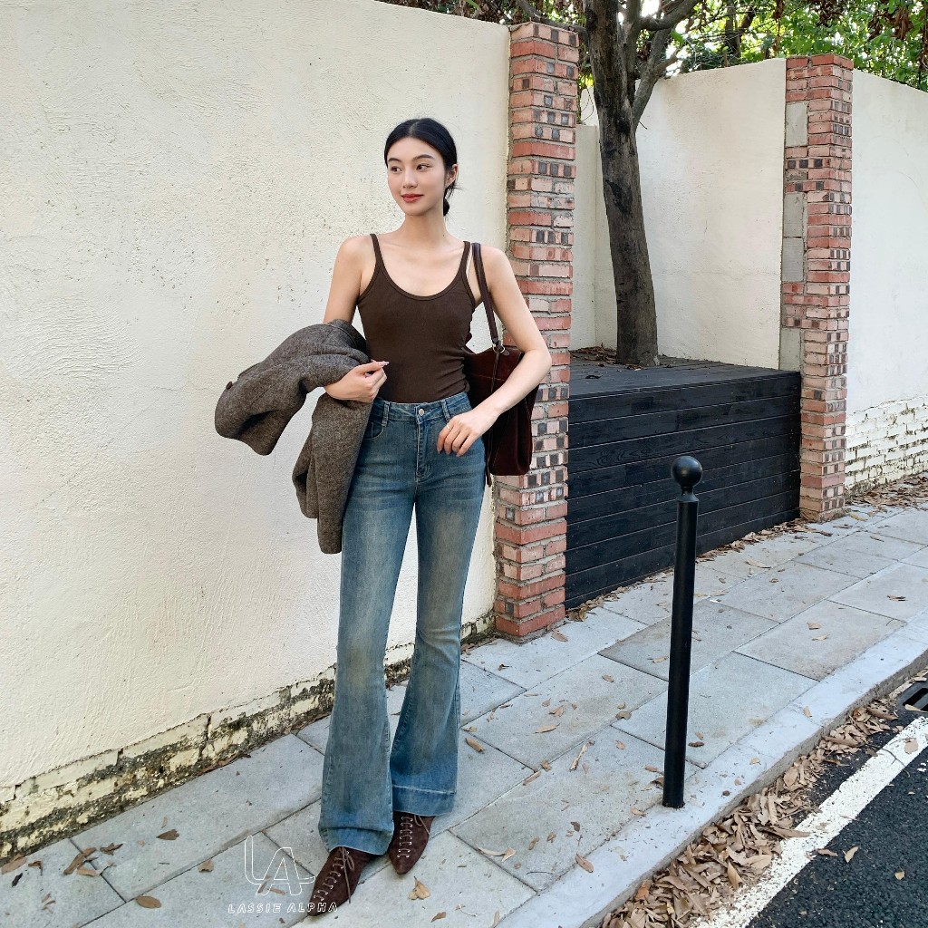 Jual Lassie Alpha J79 ready stok Jeans Wanita Model Cutbray Highwaist Color Blue Retro Stretchy ...