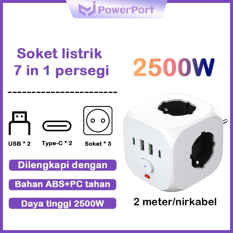 Jual Powerport Power Soket Stop Kontak 7-in-1 Colokan Listrik Kubus ...