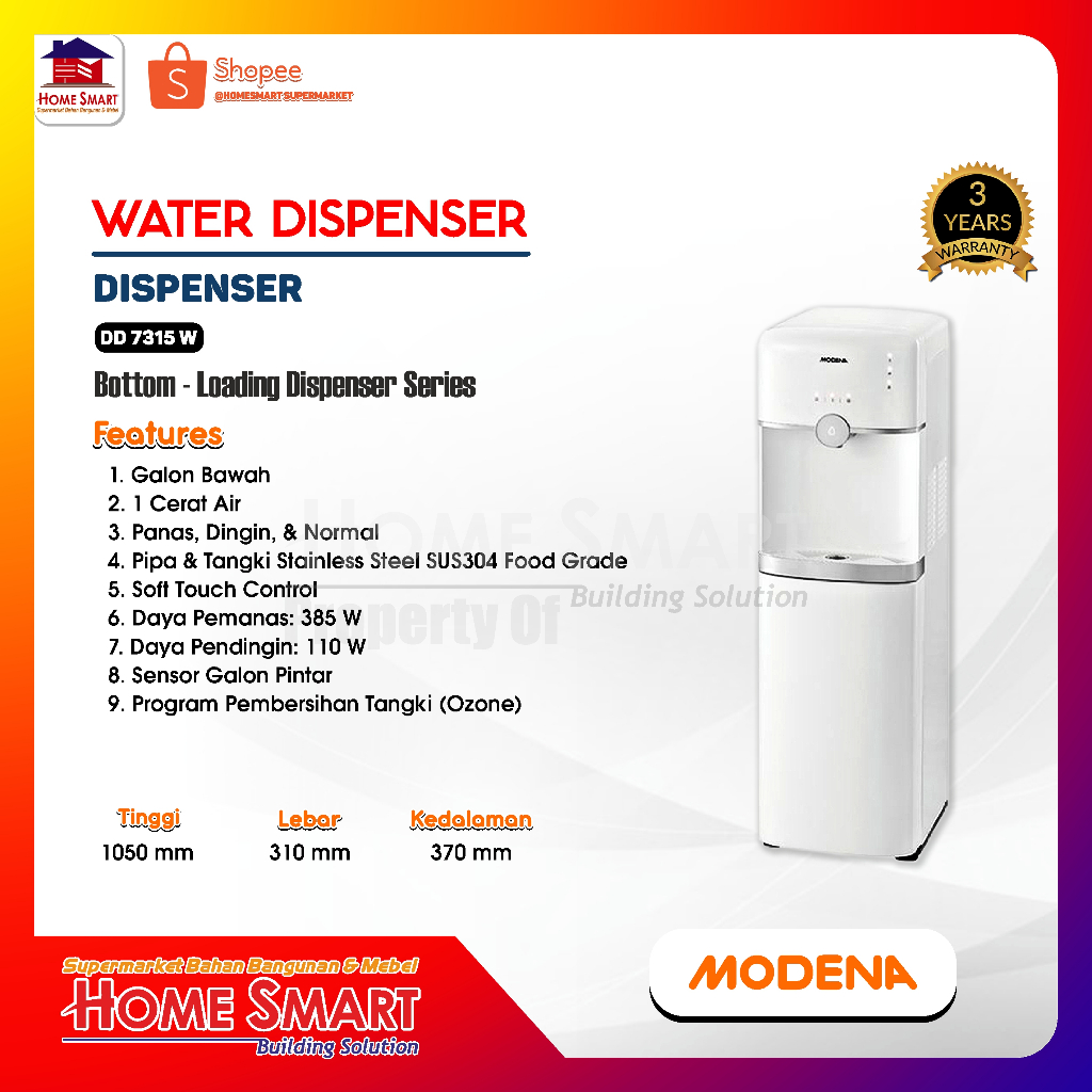 Jual MODENA Water Dispenser - DD 7315 W (Galon Bawah) | Shopee Indonesia