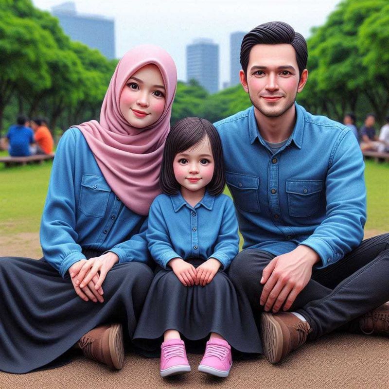 Jual Edit Foto Karikatur | Foto Keluarga Bertiga Di Taman | Shopee ...