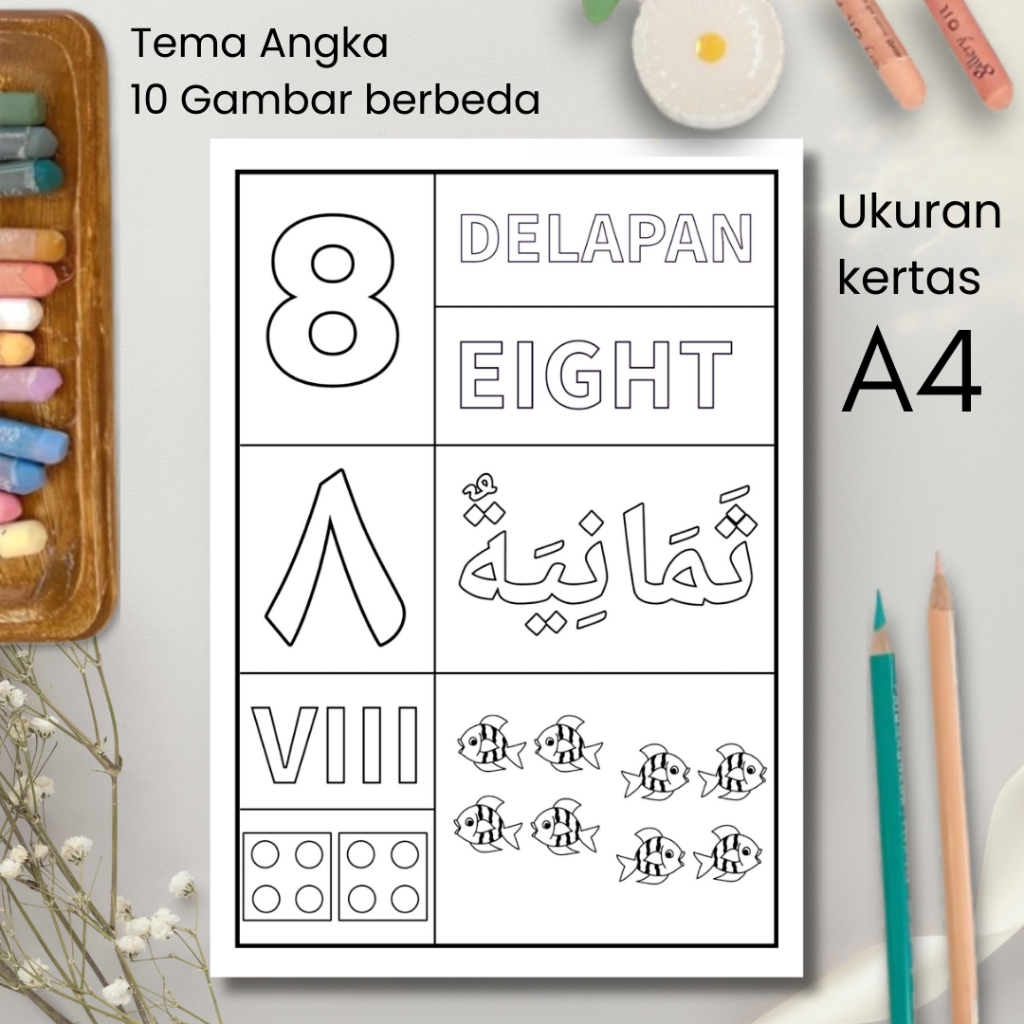 Jual 10 Gambar Kertas mewarnai anak / Coloring / Sketa Tema Angka ...