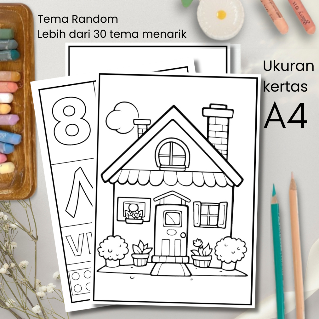 Jual 30 Gambar Kertas mewarnai anak / Coloring / Sketsa Tema Random ...