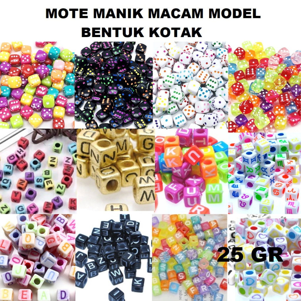 Jual Mote Manik-Manik Macam Model Alfabet & Dadu Bentuk Kotak Harga ...