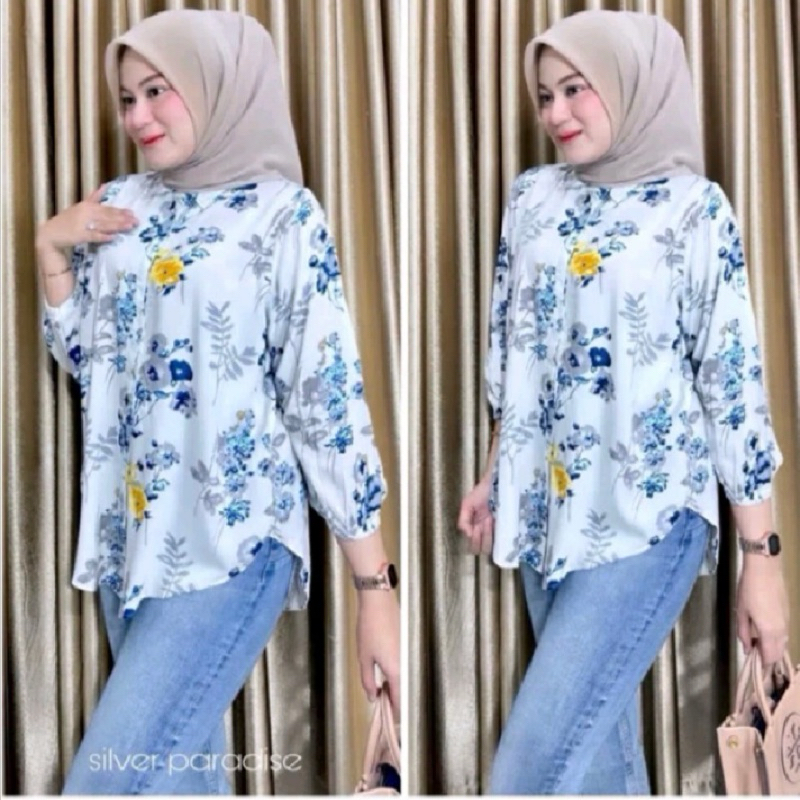 Jual Kemeja Blouse Atasan Wanita Dewasa Lengan Panjang Oversize Bahan ...