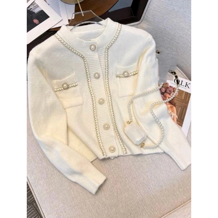 Jual Cardigan Wol Rajut Korean Style List Full Mutiara/Cardigan Rajut ...