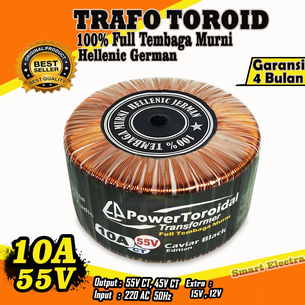 Jual Trafo Toroid 10A 55V CT 45V CT MURNI Tipe TINGGI Full Tembaga ...