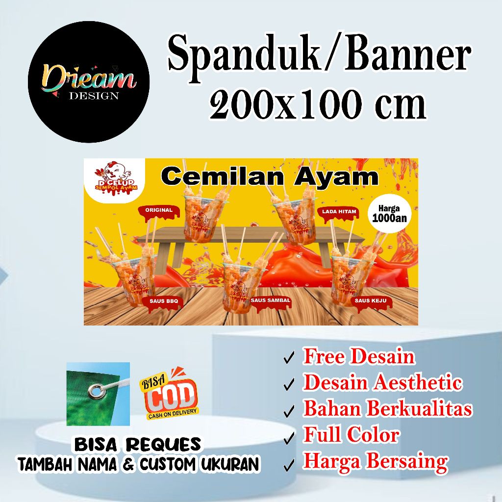 Jual Spanduk 200x100 cm sempol ayam cemilan Custom Desain | Shopee ...
