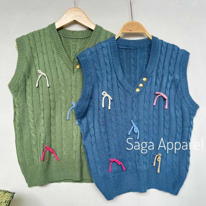 Jual JENNY VEST ROMPI RAJUT WANITA MOTIF CABLE VARIASI PITA LUCU TANPA ...