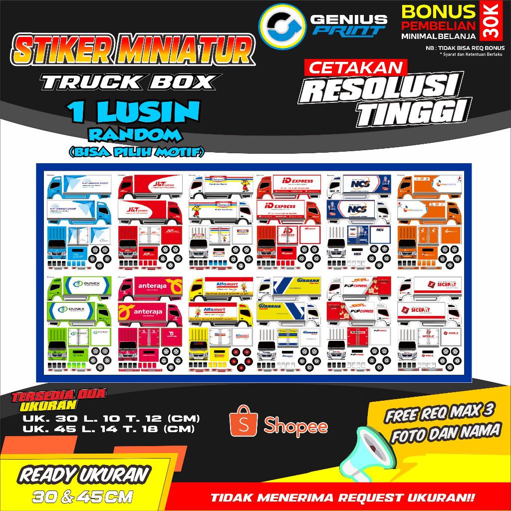 Jual Stiker Mainan Miniatur Truk Box Canter 1 Lusin Random (Bisa Req ...
