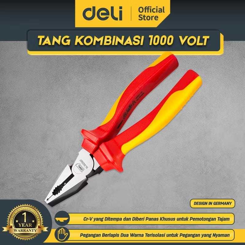 Jual DELI Tang Kombinasi 1000volt Insulasi Listrik 6"/7"/8" EDL51200X | Shopee Indonesia