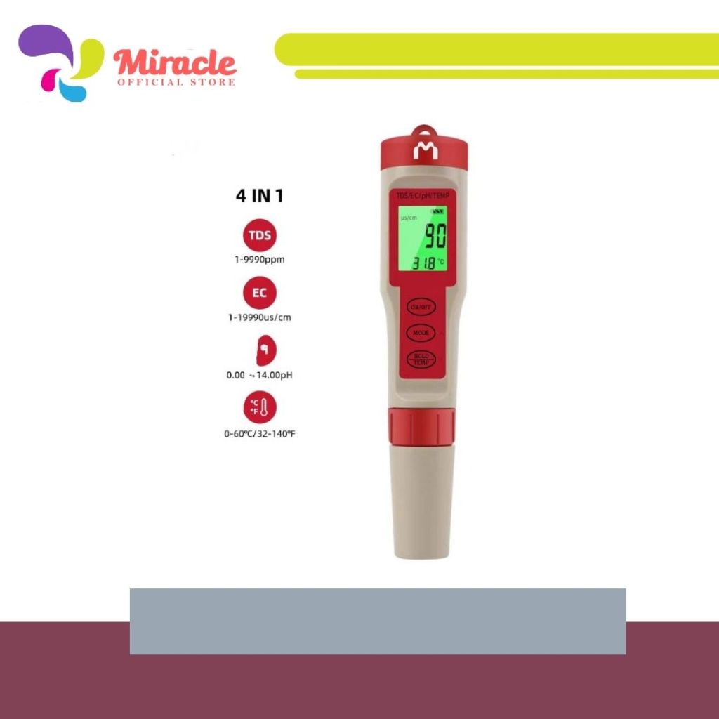Jual Mediatech PH TDS EC Temp Meter Waterproof Auto Calibrate ATC 9908 ...