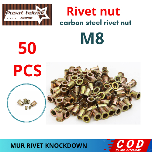 Jual 50Pcs Rivet Nut M8 Rivnut Mur Rivet Nut Rivnut Kuning Besi Carbon ...