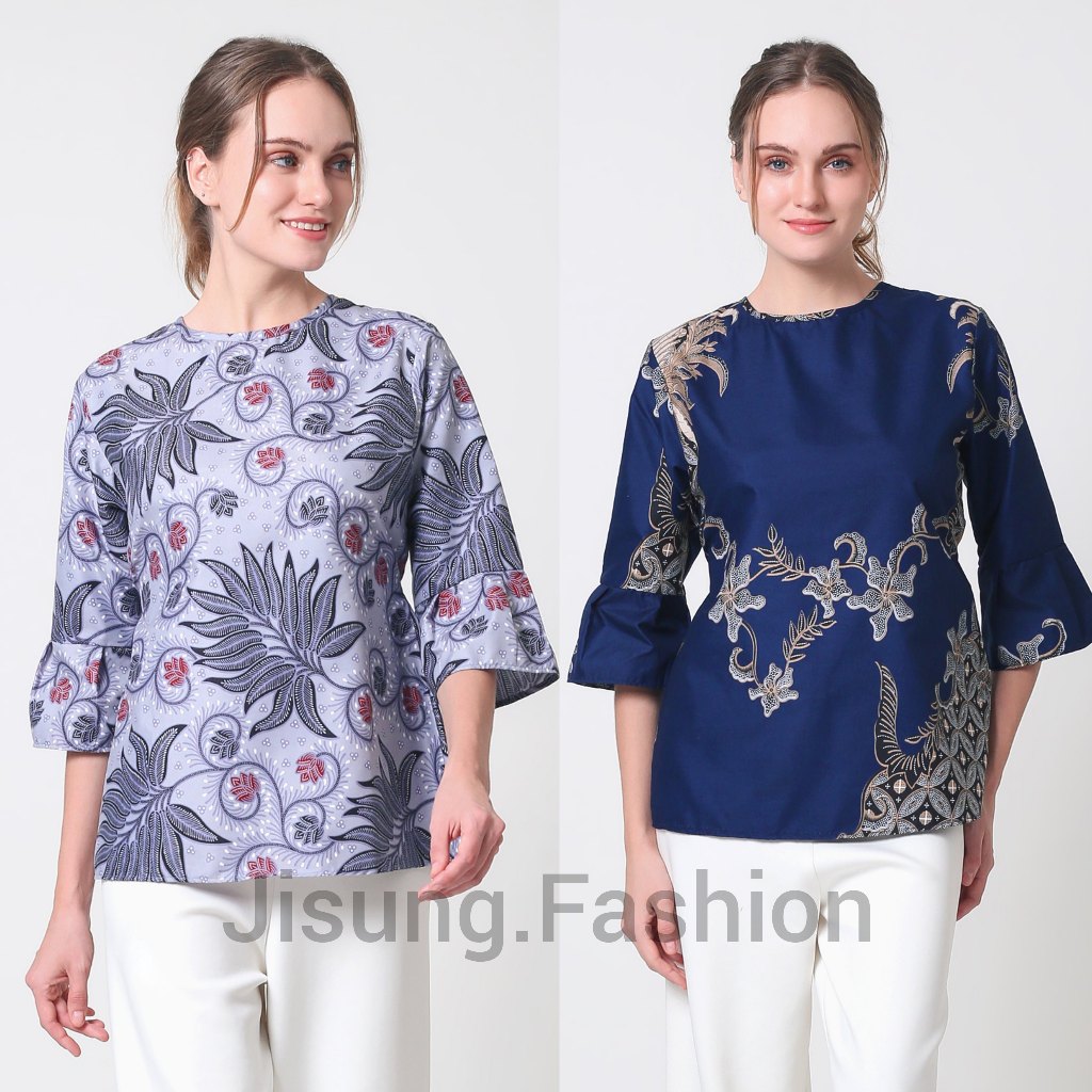 Jual Atasan Kemeja Blouse Kerja Formal Lengan Panjang 3/4 Batik Wanita ...