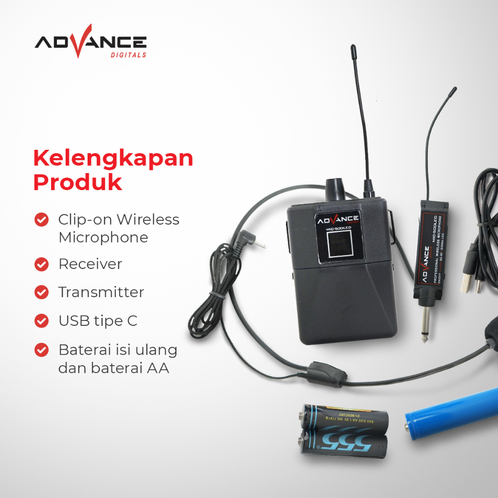 Jual Advance MIC-500 Mic Clip On Bando Wireless Microphone Receiver LED DISPLAY | Shopee Indonesia