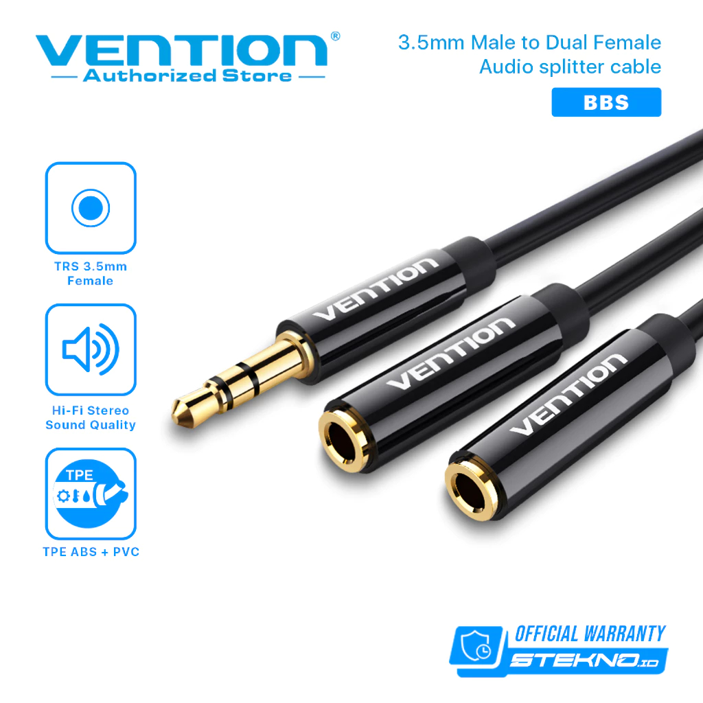 Jual Vention Kabel Aux Audio Splitter 3.5mm Male to 2 Female BBS BBV ...