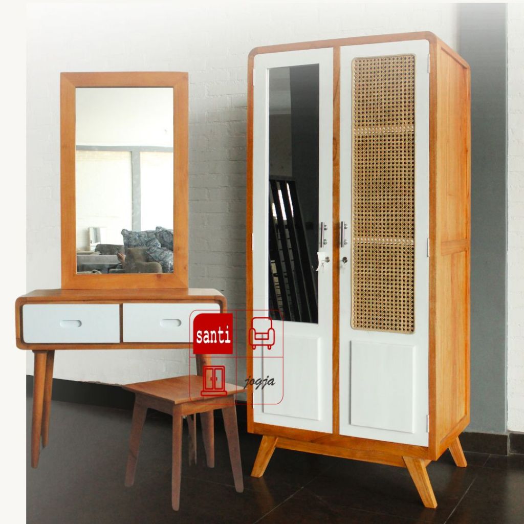 Jual Bundling lemari sliding kayu solid Verona+ Meja rias kayu Granada ...