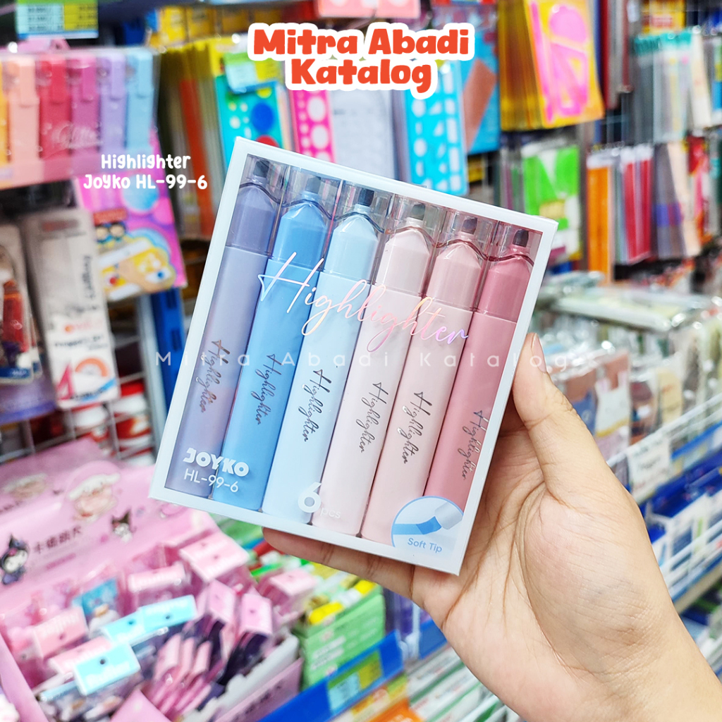 Jual (6 PCS) HIGHLIGHTER GLITTER JOYKO HL-99-6 / HL99 PENANDA WARNA ...