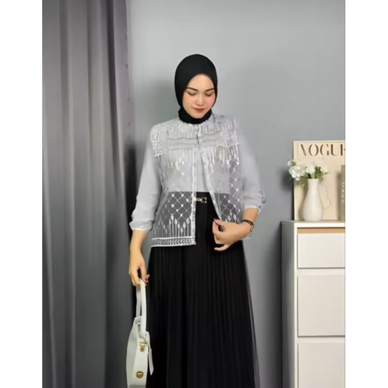 Jual Zayyina Outer Crop Brokat Organza / Cardigan Outer Brokat Sapto ...