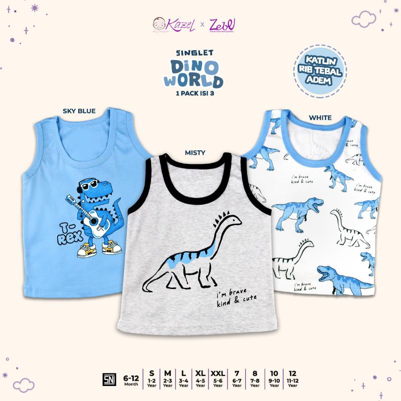 Jual [D] Kazel x Zebe Singlet Dino World Edition (3pcs) | Shopee Indonesia