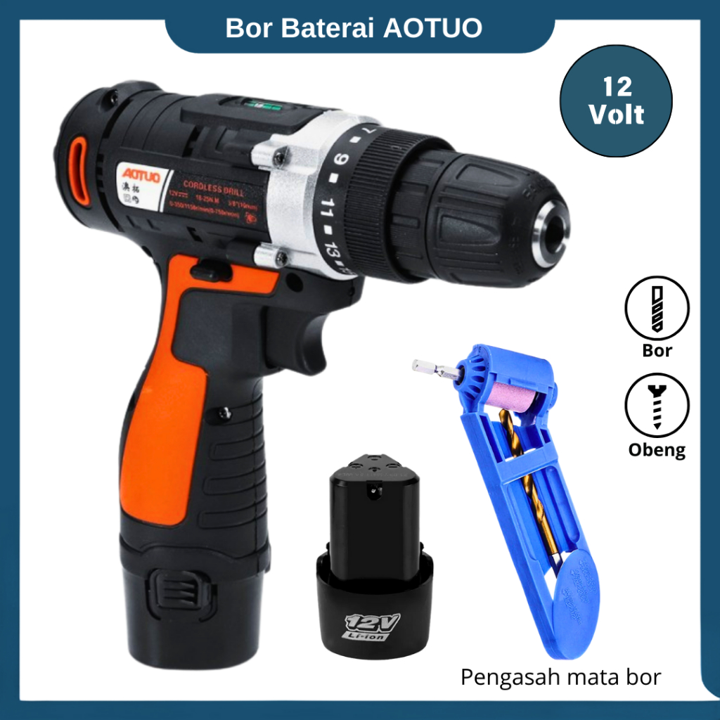 Jual Mesin Bor Portable 12 Volt AOTUO 2 batrai dan drill grinder ...