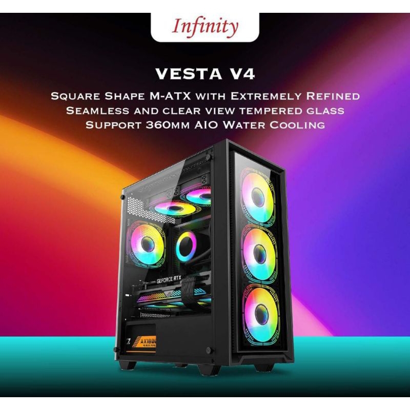 Jual CASING PC GAMING INFINITY VESTA V4 mATX TEMPERED GLASS + 3 FAN RGB ...