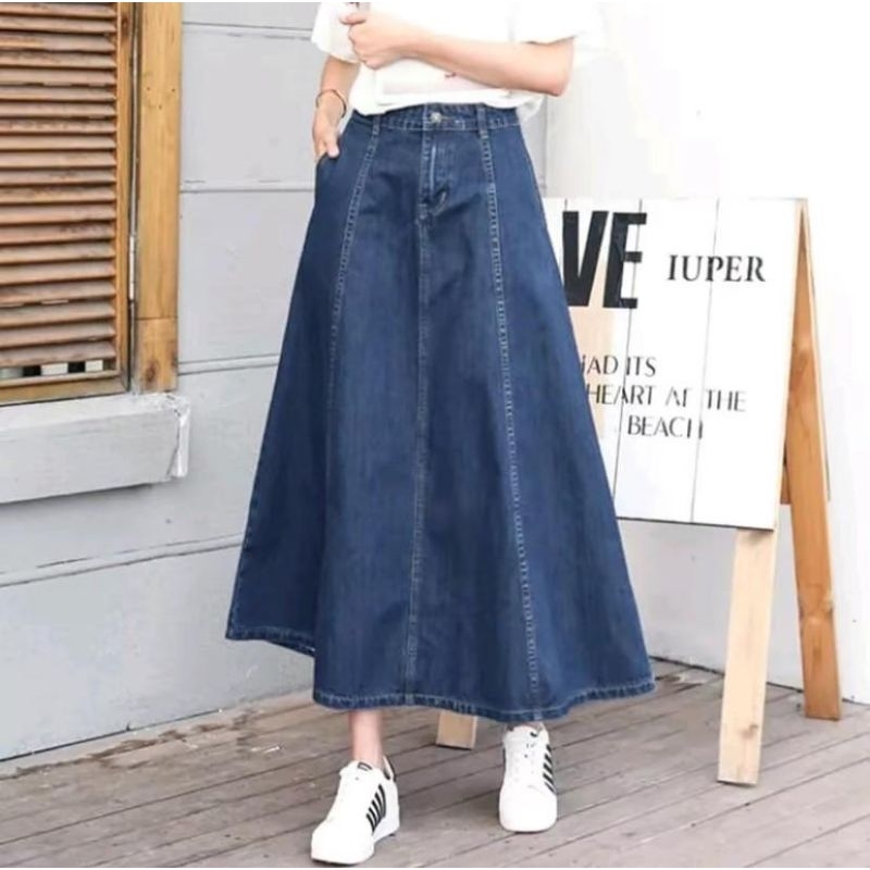 Jual Jisso rok jeans mayung premium wanita A-line 7/8 model payung ...