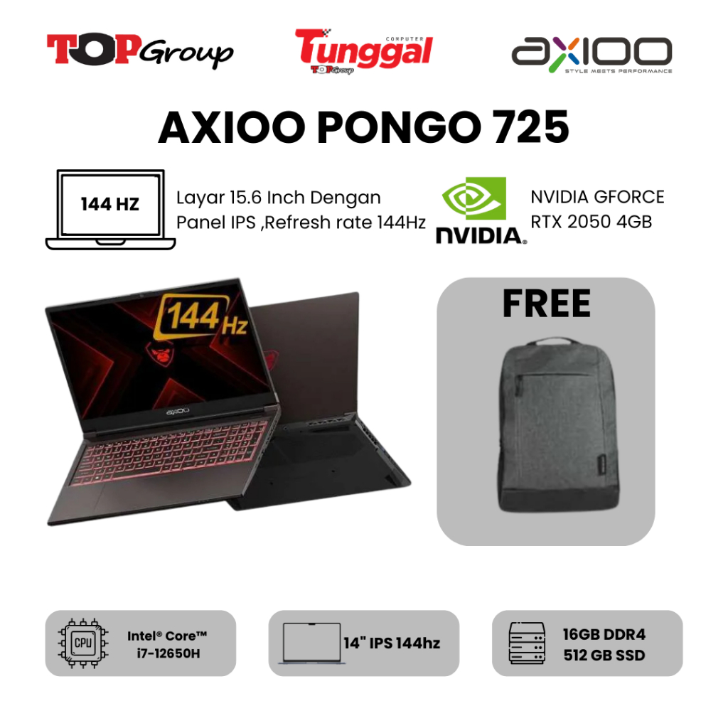 Jual Laptop Gaming Axioo Pongo 725 Intel i7 12650H 32GB 1TB SSD RTX2050 ...