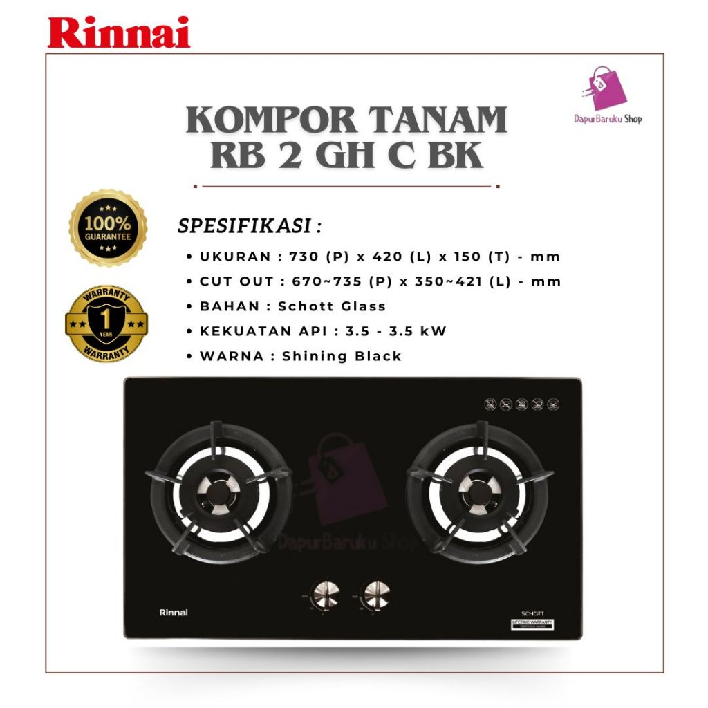 Jual Kompor Tanam Rinnai RB-2GH-C(BK) | Shopee Indonesia