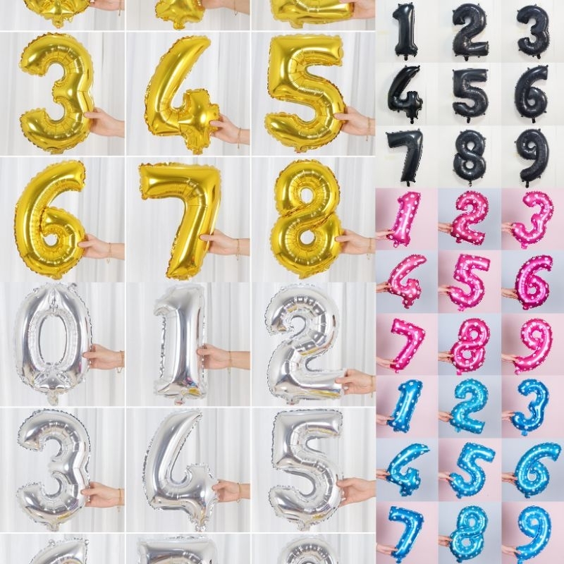 Jual Balon foil huruf angka number 1 2 3 4 5 6 7 8 9 0 ulang tahun emas ...