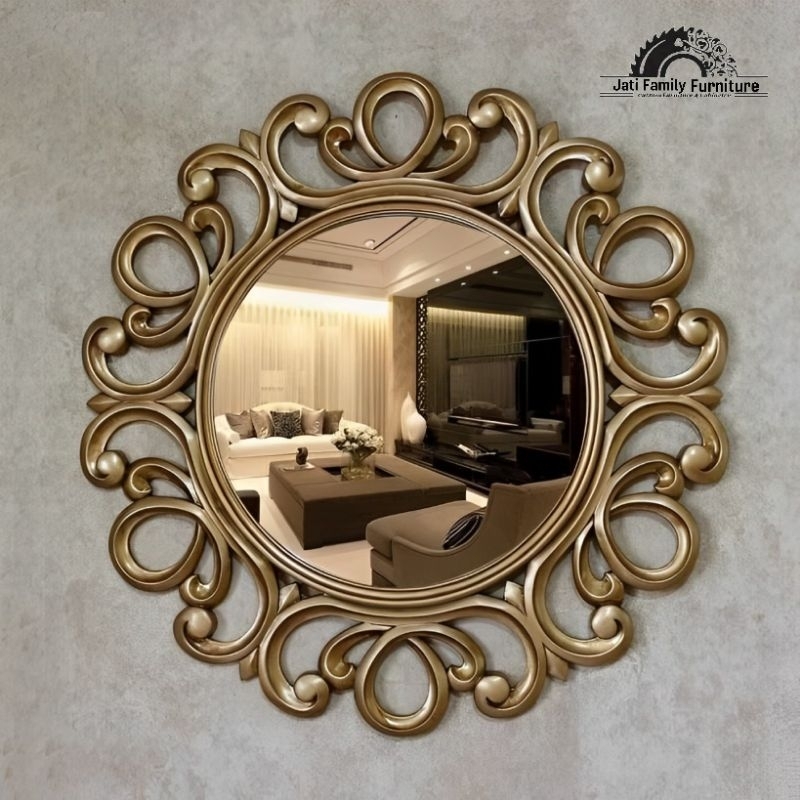 Jual Kaca Hias/Kaca Dinding Ukir Warna Gold Uk Diameter 80 cm | Shopee ...