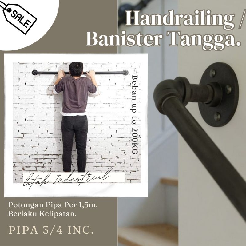 Jual Banister Pipe Industrial Concept 3/4inc / Pegangan Tangga Pipa ...
