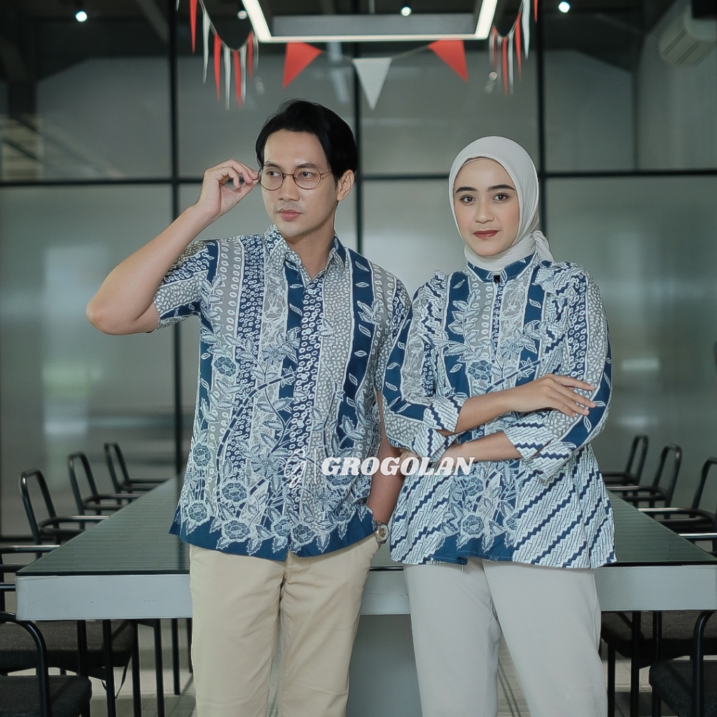 Jual GROGOLAN Batik Couple Kerja Pria Wanita Seragam Kantor Lurik Beras ...