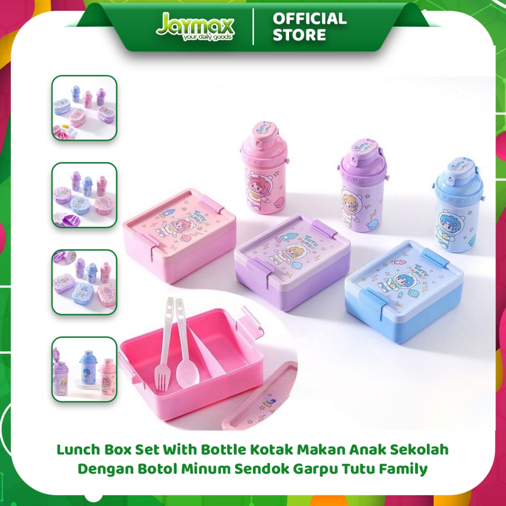 Jual Lunch Box Set With Bottle Kotak Makan Anak Sekolah Dengan Botol Minum Sendok Garpu Tutu ...