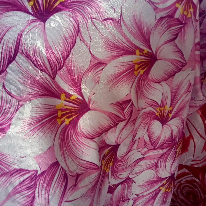 Jual Kain - Kain Satin Silk Glitter Motif Bunga Import - Kain Satin ...