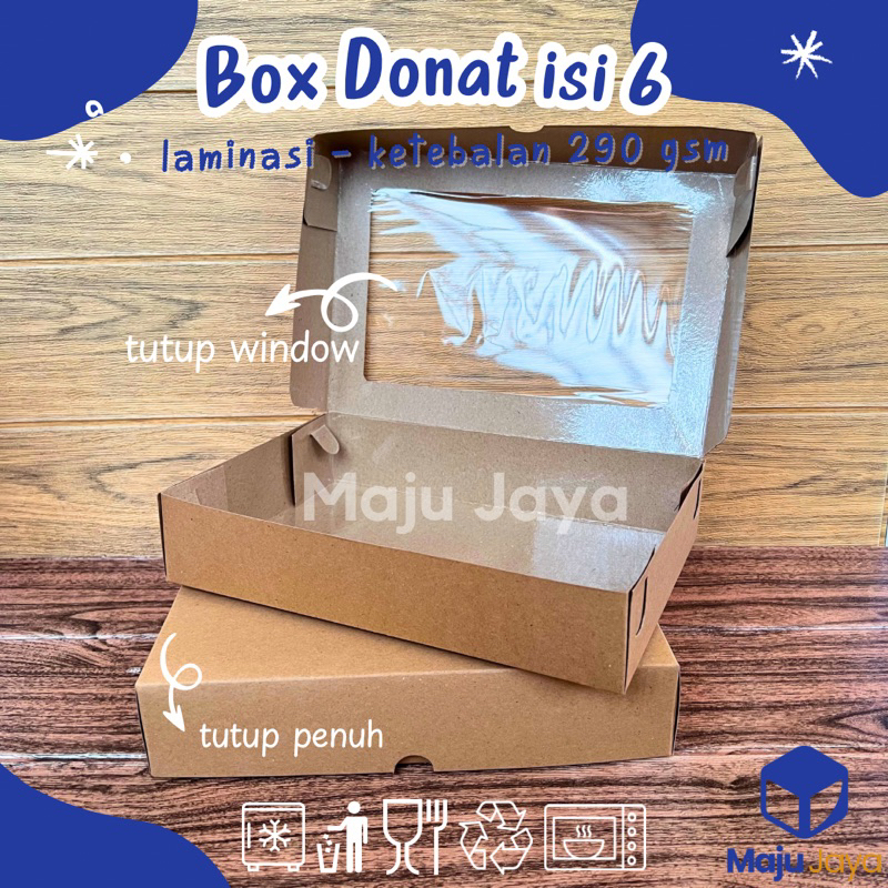 Jual Maju Jaya - Box Donat isi 6 Kraft Laminasi Tutup Penuh Polos ...