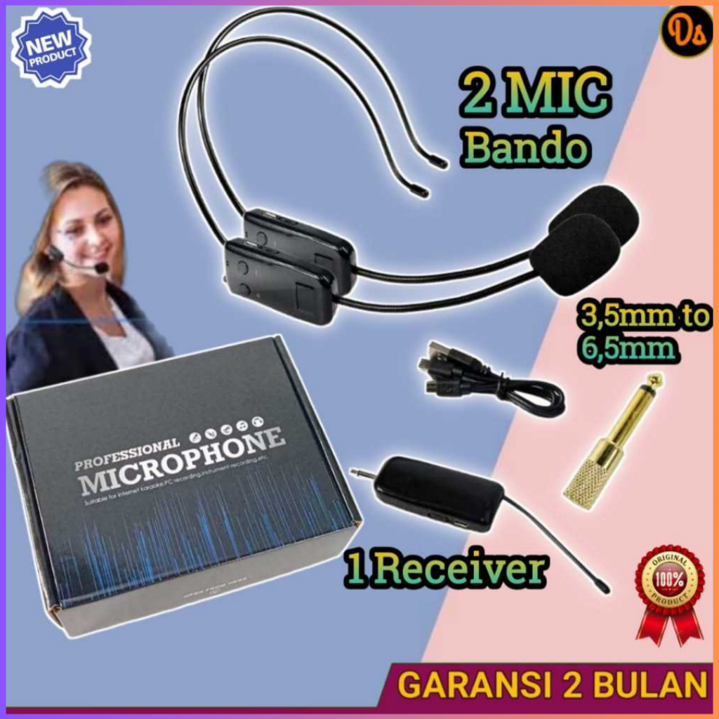 Jual COD 2 PCS Mic Mikropon Bando wireles Imam Masjid presentasi dicas ...