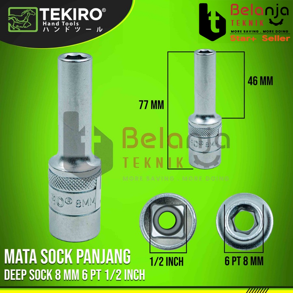 Jual Tekiro Mata Kunci Shock 1/2" 8 mm Mata Sok Deep Sock Panjang 1/2 ...