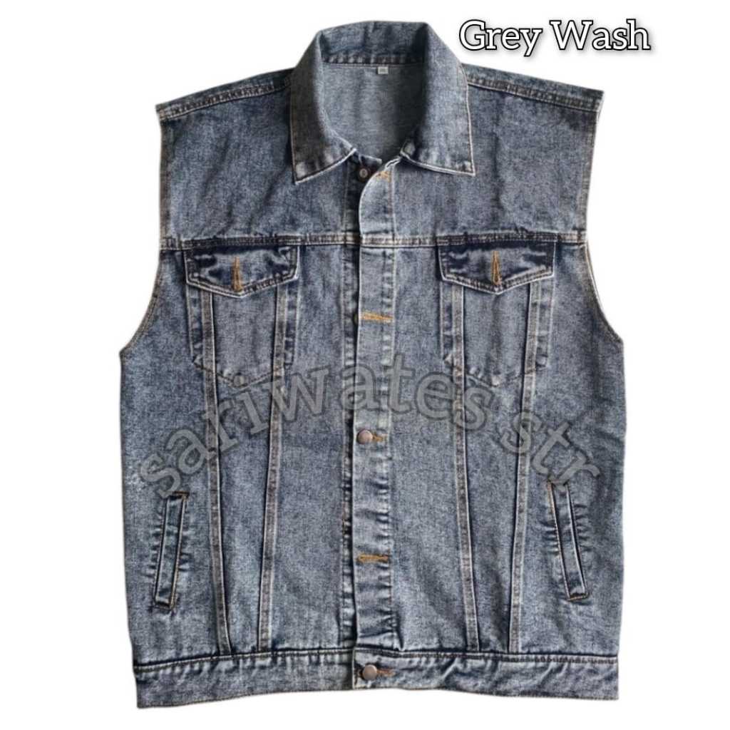 Jual Rompi Jeans Pria Wanita Rompi Jumbo Vest Bigsize Jaket Denim Abu ...