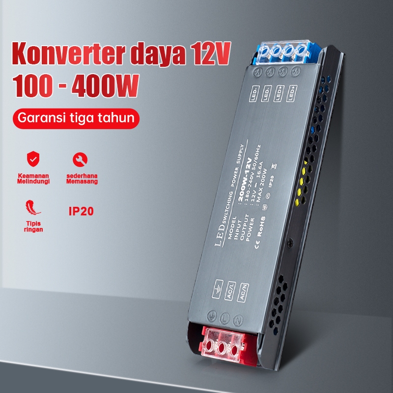 Jual 12V POWER SUPPLY LED STRIP ADAPTOR SWITCHING /TRAFO SLIM KECIL 12V/24V 100W/200W/300W/400W ...
