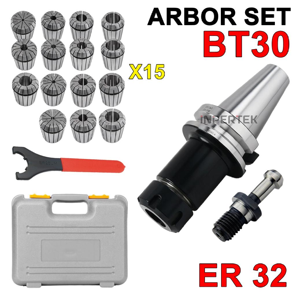 Jual Paket Arbor Set BT30 ER32 Collet Chuck 15 pcs ER 32 BT 30 Milling CNC | Shopee Indonesia