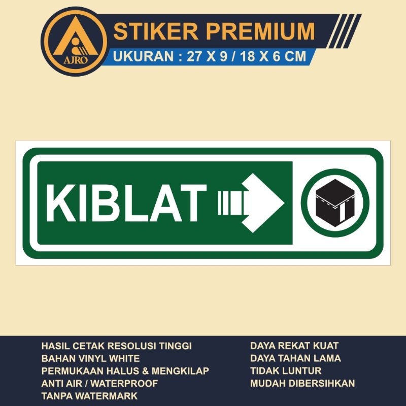 Jual Stiker Sign Tanda Arah Kiblat - Ukuran 27x9 / 18x6 Cm - Ajro ...