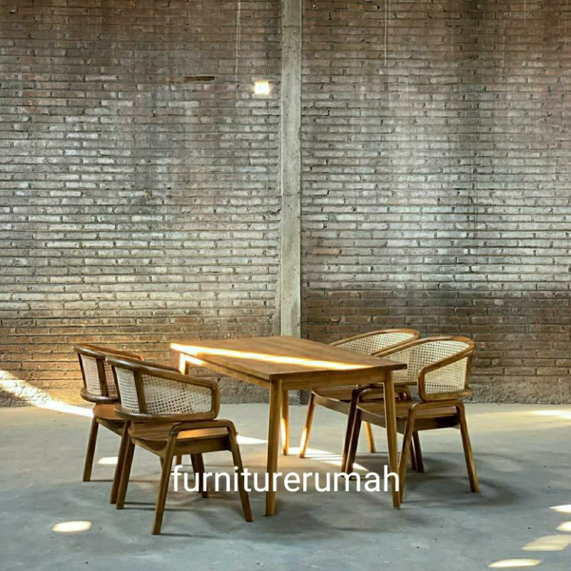 Jual meja makan 4 kursi rotan jati minimalis, set meja makan 4 kursi rotam kayu jati minimalis ...